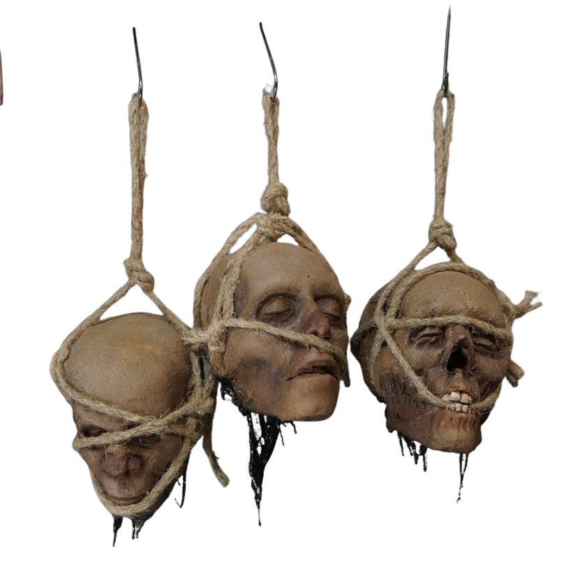 Hanging Mummified Skulls 3pc Set – Dapper Cadaver Props